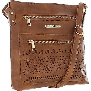 MUDD Womens Faux Leather Adjustable Crossbody Handbag Brown Medium