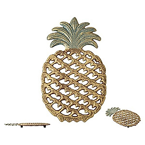 Cast Iron Pineapple Trivet - Decorative Cast Iron Trivet For Kitchen Or Dining Table - Vintage, Rustic Design - Protect your Countertop from Hot Dishes - With Rubber Pegs/Feet - Recycled Metal