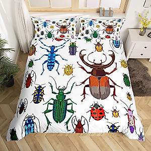 Feelyou Kids Ladybugs Duvet Cover Colorful Beetle Pattern Bedding Set for Boys Girls Cute Wildlife Comforter Cover Nature Animal Bedspread Cover 2Pcs Zipper Twin Size