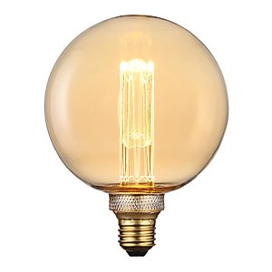 ESCENA Artist Series LED Globe Decorative Light Bulb 3.5W, G125 Round Edison Bulbs Dimmable, Virtual Filament Vintage Edison Bulb, Amber, E26 Medium Base, 2000K Soft Warm, UL Listed
