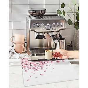 Spring Pink Sakura Blossom Flowers Coffee Mat Coffee Maker Mat,Super Absorbent Coffee Bar Accessories,Floral Garden Art on White Non-slip Coffee Station Mat Dish Drying Pad,16x18in
