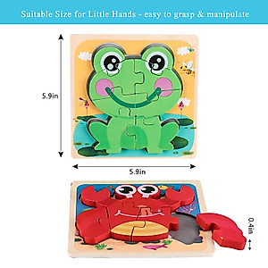 Wooden Puzzles for Toddlers 1-3,Toddler Puzzles Ages 1 2 3 4 Year Old with 6 Animal Patterns-Preschool Kids Learning Educational Montessori Toys Christmas Birthday Gifts