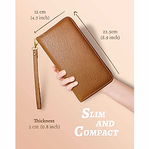 Yarnic Brown Women's Wallet Wristlet Band Wallet Credit Card Wallet Holder Money Pockets Women Clutch Case Coin Money Clip Organizer Purse with RFID Blocking Large Capacity with Zipper Tan