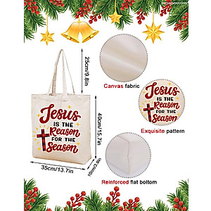 Jesus Is The Reason For The Season Christmas Canvas Tote Bag for Women & Men Reusable Grocery Shopping Bag For Christmas Gift