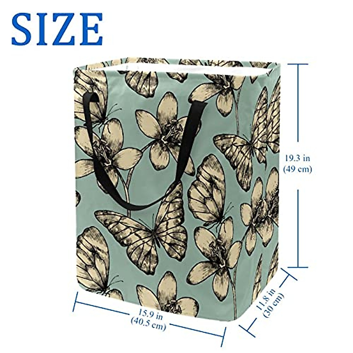 Butterfly Green Laundry Basket Collapsible Storage bin with Handles for Hamper,Kids Room,Toy Storage