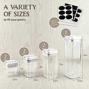 Airtight Food Storage Containers - Clear Plastic, Lid Lock, Reusable Stickers, Various Sizes, BPA Free. Perfect Dry Food Storage Organization for Kitchen and Pantry. (Set of 7)