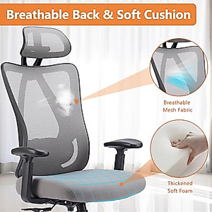 Office Chair, Desk Chair Ergonomic Office Chair - High Back Desk Chair, Computer Mesh Chair with Lumbar Support, Adjustable Headrest & 2D Armrest, Tilt Function Swivel Executive Chair for Office