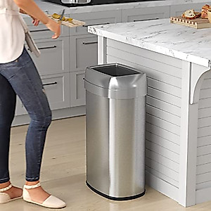 iTouchless 16 Gallon Elliptical Open Top Trash Can and Recycle Bin with Double Odor Filters, Stainless Steel Commercial Grade,Large 12-Inch Opening for Home, Office, Restaurant, Restroom, 61 Liter