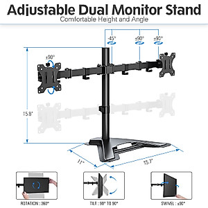 MOUNTUP Triple Monitor Stand Mount& Freestanding Dual Monitor Desk Mount- 3 Monitor Desk Mount for Computer Screens Up to 27 inch, Triple Monitor Arm with Gas Spring, Each Arm Holds Up to 17.6 lbs