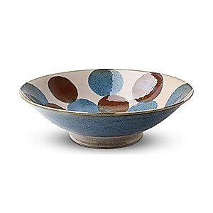 MIYA 9.75 Inch Japanese Bowl Rustic Blue & Brown