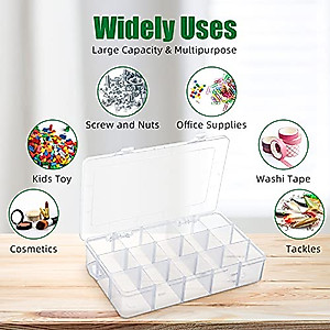 iBune 15 Grids Large Plastic Compartment Container for Washi Tape, Bead Storage Organizer Box Case with Removable Dividers for Jewelry Craft Tackles Tools, Size 11 x 7 x 2.3 in, White¡­