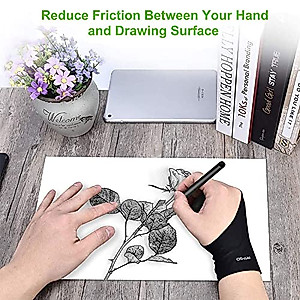 OTraki 4 Pack Artist Gloves for Drawing Tablet Free Size Artist's Drawing Glove with Two Fingers for Graphics Pad Painting Good for Right Hand or Left Hand - 2.95 x 7.87 inch