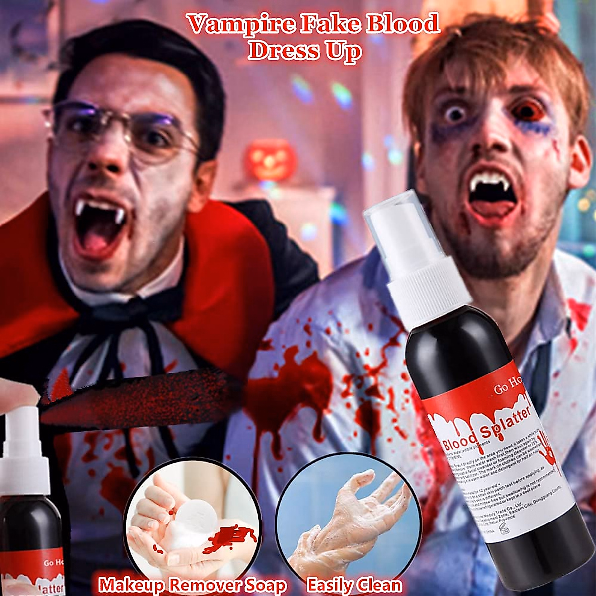 Go Ho Fake Blood,(1 oz)Fake Blood Spray,Halloween Fake Blood Washable,Eye Blood Drops,Blood Splatter for Clothes,Halloween Zombie Monster Vampire Blood Costume Cosplay Makeup,1PC