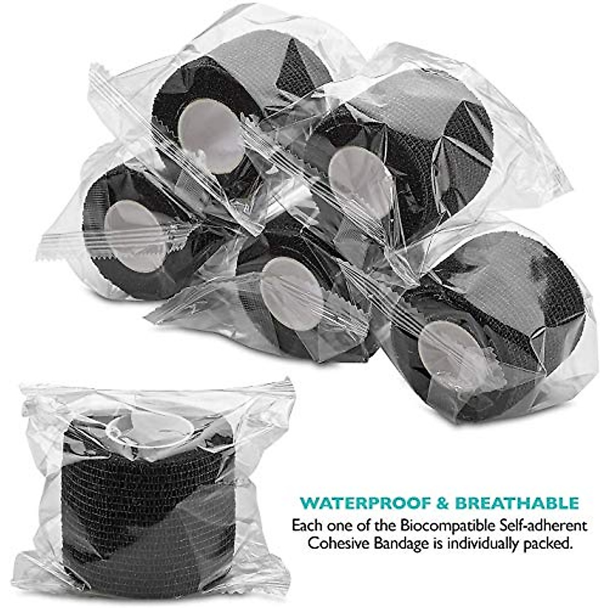 Tattoo Sensi Wrap Grip Cover BISIBITA2 Self Bandage Rolls Sports Adherent Tape 2 inch x 5 Yards, Pack of 24 (Black)