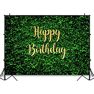 Avezano Green Leaves Happy Birthday Backdrop for Jungle Safari Party Decorations Photography Background Nature Green Rustic Lawn Leaves Birthday Party Photoshoot Photobooth (8x6ft)