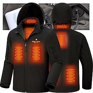 NEW VIEW Men's Heated Jacket with 10000mAh Battery Pack,Electric Heated Coat Rechargeable for Winter Outdoors Hunting Fishing