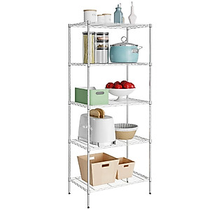 Qxznby 5-Shelf Metal Storage Shelves Heavy Duty Garage Shelving Unit, 100lbs Loading Capacity Per Shelf, Shelf Organizer Wire Rack for Kitchen Garage Bathroom Pantry, 24" L x 14" W x 60" H, Chrome