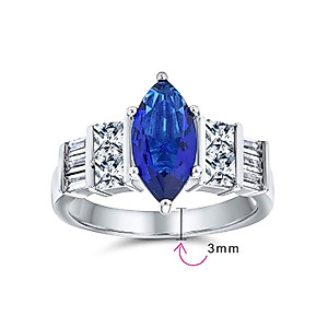 Bling Jewelry Sterling Silver 2ct Marquise Blue Sapphire Color CZ Bar Side Stone Engagement Ring - Size 7