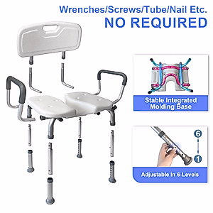 Retaoldth Ergonomical Shower Chair with Back and Arms, Integrated Anti-Slip Design Bath Chair, U-Shape Groove Cutout for Private Cleaning, for Handicap, Disabled, Seniors & Elderly