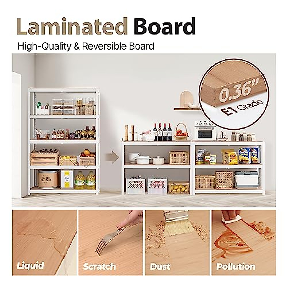 HOMEDANT House Z-Beam White 48" Wide Heavy Duty Garage Storage Shelving Adjustable 5-Tier Metal Shelves Laminated Organization Shelf Industrial Utility Rack Pantry Shed Warehouse Office Store 1Pack