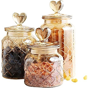 Glass Storage Jars - Clear Glass Candy Jar, Love Food Storage Pot For Cookies Snacks Dried Fruits And Nuts -grid-11 * 11 * 22.5cm (Color : Grid)