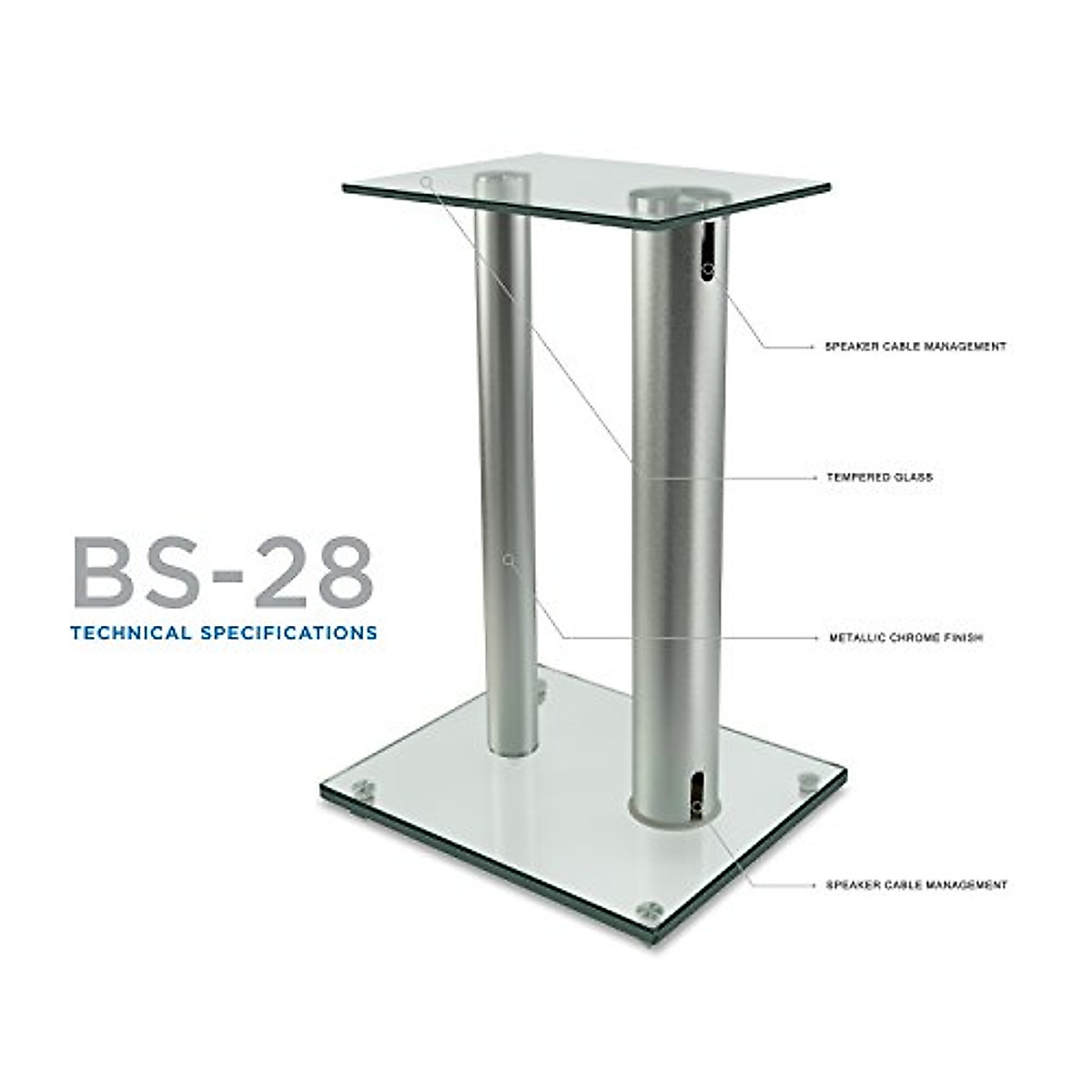 Mount-It! Floor Speaker Stands for Bookshelf Speakers and Surround Sound Home Theaters, 18 Inch High, 22 Lbs Capacity, Tempered Glass and Aluminum, Clear and Silver, One Pair