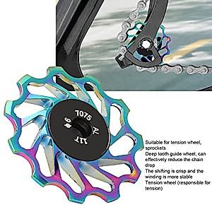 Oumefar Bicycle Rear Derailleur Wheel, 11T Rear Jockey Wheel Anodizing CNC Iron Cutting Metal Bearing Ceramic Ball Labor Saving for Road Bikes Sportinggoods