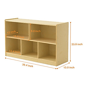 kidi house Kids Bookshelf and Toy Storage Shelf, Wooden Montessori Bookshelf, 2-Tier Toy Shelf with 5 Cubby, Classroom Furniture, Birch Children Bookcase, Book Shelf for Kids Room, Nursery, Playroom