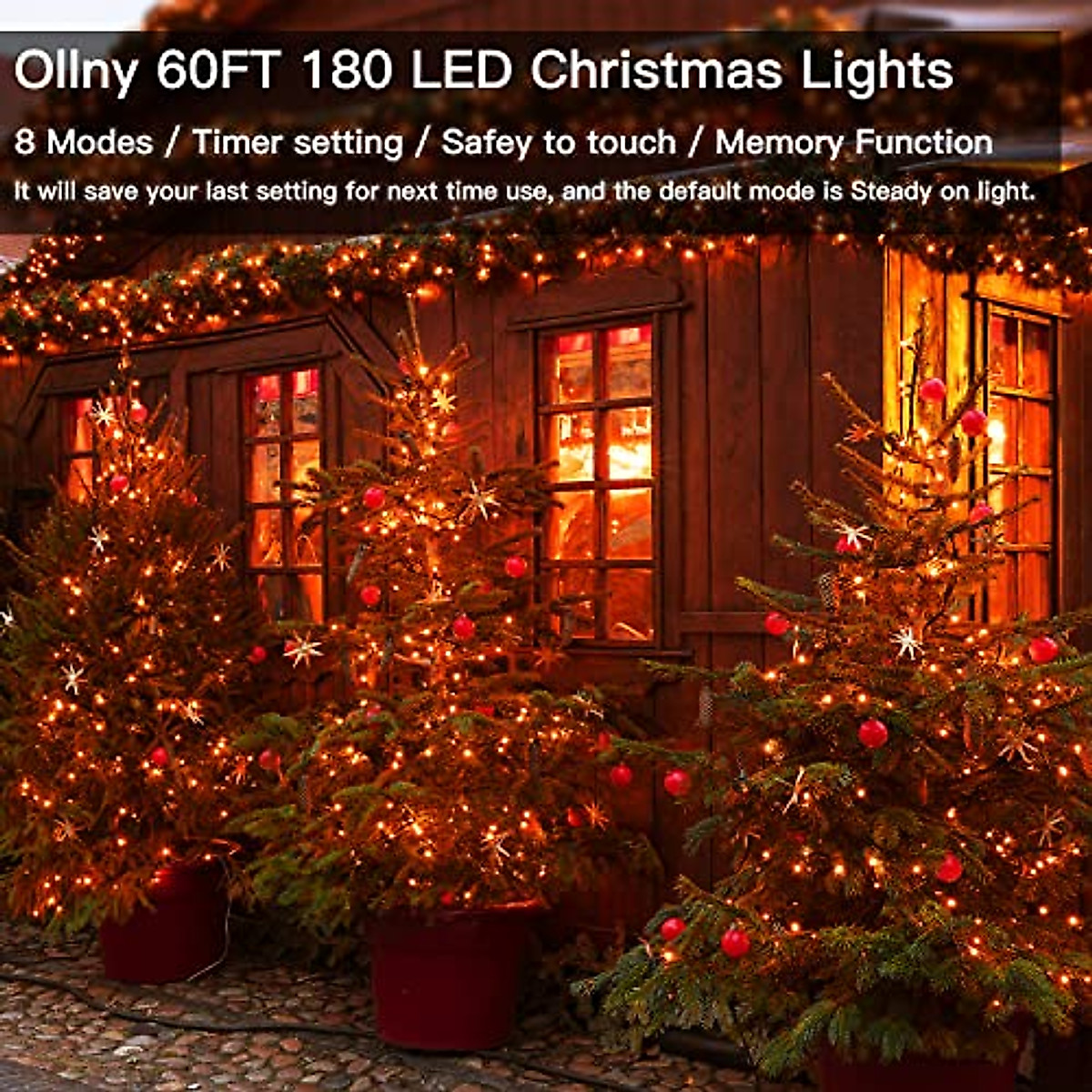 Ollny Halloween Lights Outdoor Indoor, 60 FT 180 LED Halloween Decorations Lights Orange, Waterproof String Fairy Lights Plug in, 8 Modes and Timer Light for Party, Yard, Door, Christmas, Home Decor