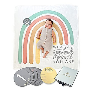 Rainbow Baby Blanket Rainbow Baby Gifts, Baby Milestone Blanket with 13 Double-Sided Monthly Milestone Cards & Baby Announcement Sign. Muslin Swaddle Blanket Neutral Boy or Girl 47in x 47in