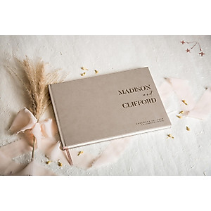 Personalized Guest Book - 11.5" x 8.5" Premium Custom Guest Signing Book with Bookmark and Blank Pages for Wedding Reception Table Decoration Engagement Birthday Party Event, Taupe