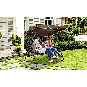 Nice C Patio Swing, Porch Swing Bench, Canopy Glider, with Adjustable Tilt, Three Seat (Brown)