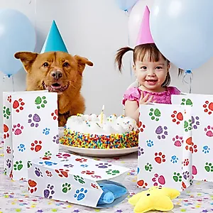 Blulu 36 Pack Dog Paw Gift Paper Bags Dog Paw Treat Goodie Bags Party Favors for Cat Pet Party Favor(Colorful)