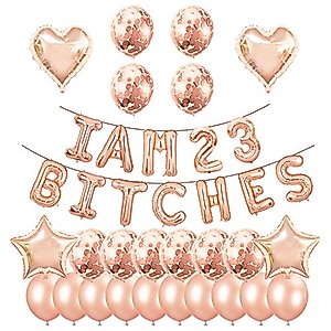 Santonila 23rd Birthday Party Set-I am 23 Bitches Funny Banner Confetti Rose Gold Balloons for Girls 23 Years Old Birthday Decorations