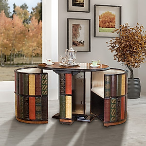 Design Toscano Nettlestone Library Nested Table and Chair Set with Storage, 41 Inches Wide, 26 Inches Deep, 30 Inches High, MDF Wood, Full Color Finish