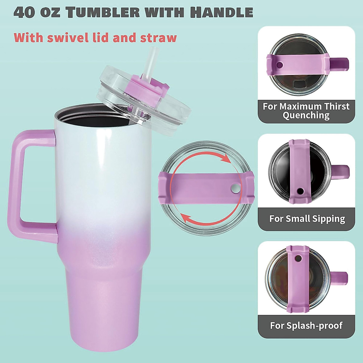 Icesip 40 oz Sublimation Tumbler with Handle Lid and Straw 20 Pack Gradient Glitter Stainless Steel Double Wall Vacuum Insulated Bulk Sublimation Blank Mixed Colors