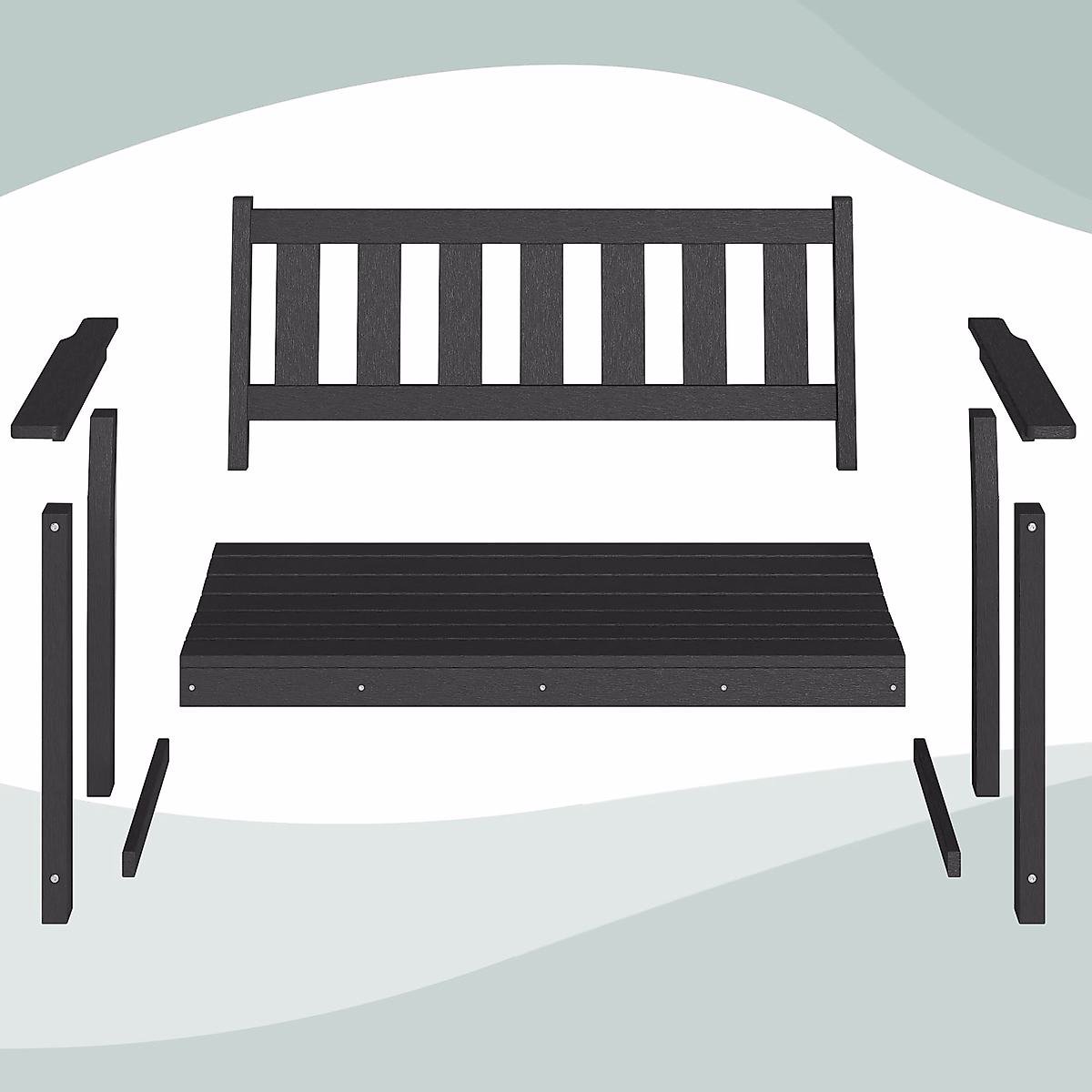 EFURDEN Outdoor Bench, 50’’ All Weather and Fade Resistant Memorial Bench, 2-Person HDPE Garden Bench, Low Maintenance Park Bench for Garden, Porch and Patio, Black