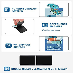 MWOOT 30Pcs Dinosaur Magnetic Bookmarks for Kids, Cute Magnet Page Markers Kit for Book Lover, Creative Magnetic Page Clips Bookmark Supplies for Students School Reading Lovers(15 Styles,4.5x3CM)