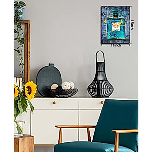 CIRABKY Fashion Wall-Art Canvas - Teal Wall Decor For Bathroom - Perfume Wall Art Bedroom Wall Decor For Women Size 15 x 11.5 Inches