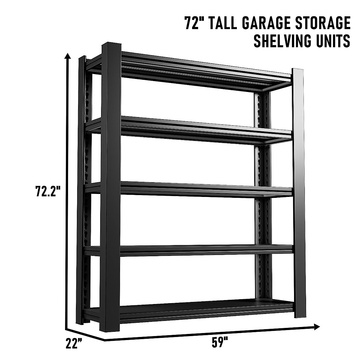GEBAROW 72" H Garage Shelving Heavy Duty, Industrial Shelving Storage Rack with 5-Tier Metal Shelving Unit, 2500LBS Loads Adjustable Garage Storage Shelves for Warehouse Pantry, 72" H*59" W*22" D