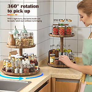 2 Tier Acacia Wooden Lazy Susan Organizer for Kitchen,Turntable for Cabinet,Turntable Organizer for Cabinet Pantry Table Organization-(10''+13'')