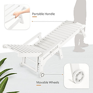 LUE BONA Outdoor Chaise Lounge Chairs Set of 2, HDPS Material, 3-Year Warranty, Patio Lounge Chair with Adjustable Backrest, Resin Pool Lounge Chairs with Wheels for Outside, Poolside, Beach, White