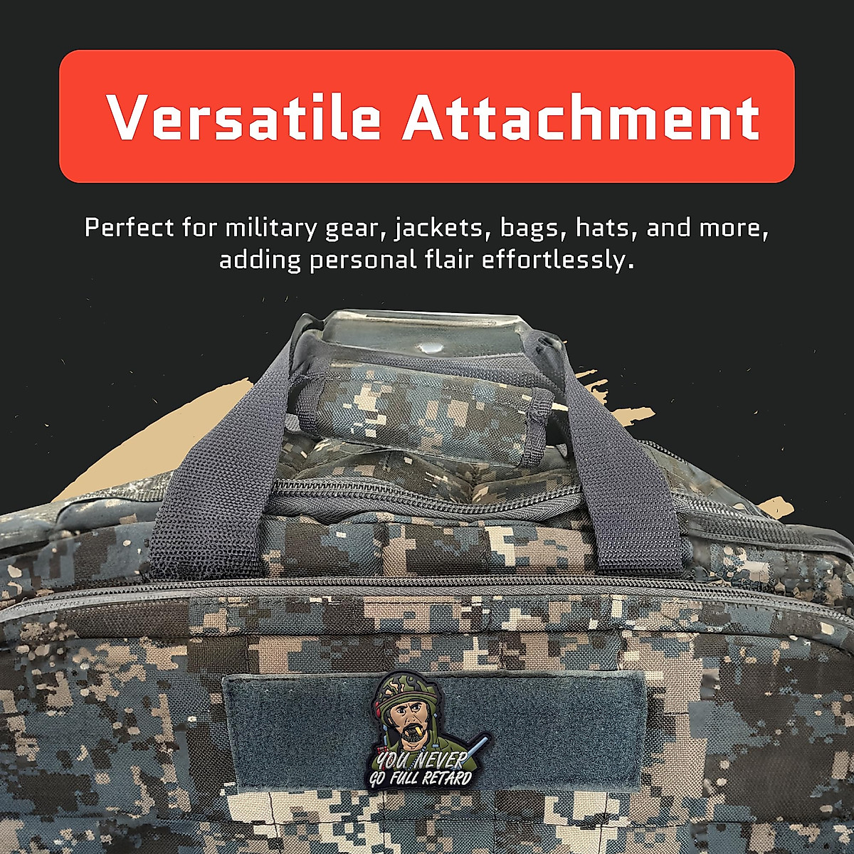 Never Go Full Retard PVC Patch: Humorous Morale Patch with Hook and Loop - Funny Tactical Military Patches, Tropic Thunder, Morale Patches for Backpacks, Helmet and Other Military Tactical Gears