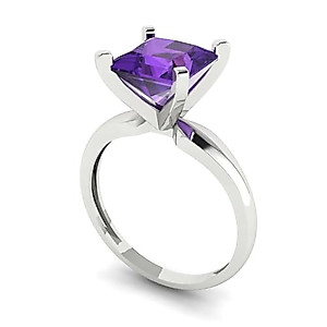 Clara Pucci 2.50ct Princess Cut Solitaire Natural Amethyst Excellent Engagement Bridal Promise Anniversary Ring 18K White Gold 4.75