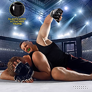 RDX MMA Gloves Sparring Martial Arts Grappling Cowhide Leather Training UFC Cage Fighting Combat Punching Bag Gel Mitts,Black,Small