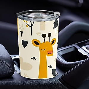 QWEUIOP 20oz Insulated Travel Coffee Mug Cartoon Giraffe And Tree Stainless Steel Tumbler with Lid Double Wall Vacuum Coffee Cup For Hot and Cold Drinks14167