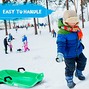 Slippery Racer Downhill Thunder Flexible Plastic Toboggan Snow Sled with Built in Brake System, Pull Rope, and Handle Grips, Red