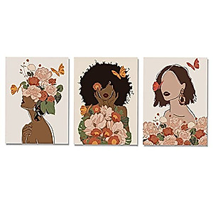 FSZSEES Boho Fashion Flower Woman Canvas Print Absrtact Boho Wall Art Unframed Modern Wall Decor Artwork Poster Bohemian Decoration for Living Room Bedroom Office (16x24 Inch)