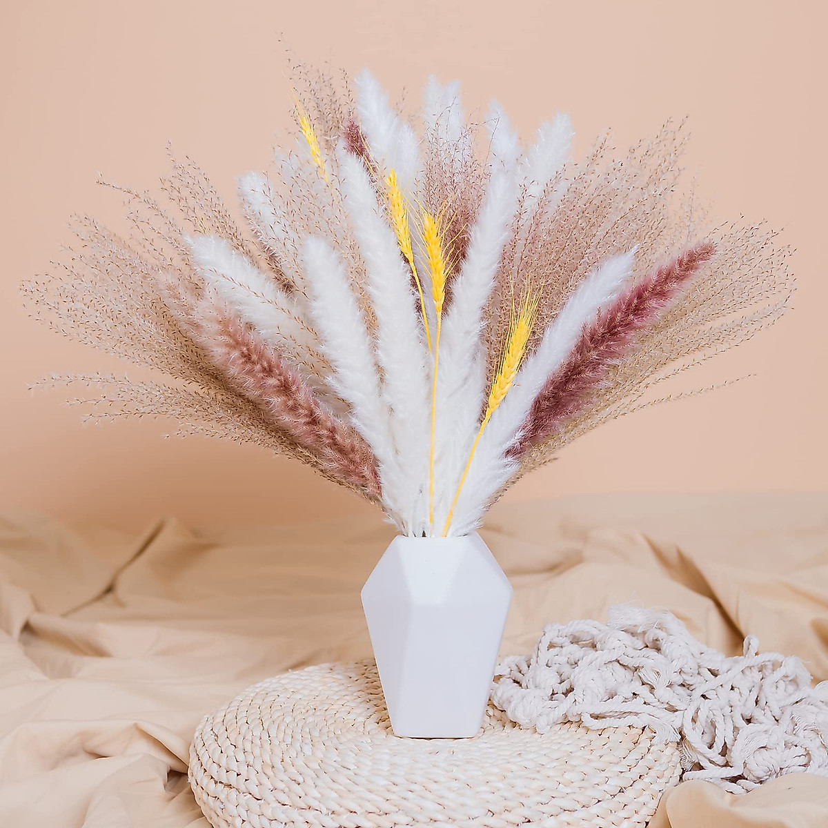 Pampas Grass 100Pcs Dried Pampas Grass Decor Fluffy Pompous Grass Mini Dried Flower Bouquet for Boho Home Decor