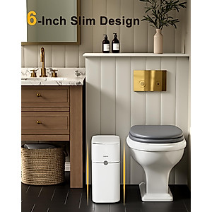 CTIME 2nd Gen Automatic Trash Can Bathroom Motion Sensor Garbage Can with Soft-Close Lid,3 Gallon Automatic Bag Expanding Trash Bins,White Slim Small Garbage Cans for Narrow Place(Includes 1 Bag Roll)